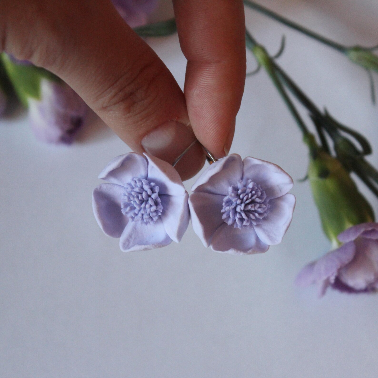 Handmade Lavender Flower Polymer Clay Earrings Delicate Floral Design ...