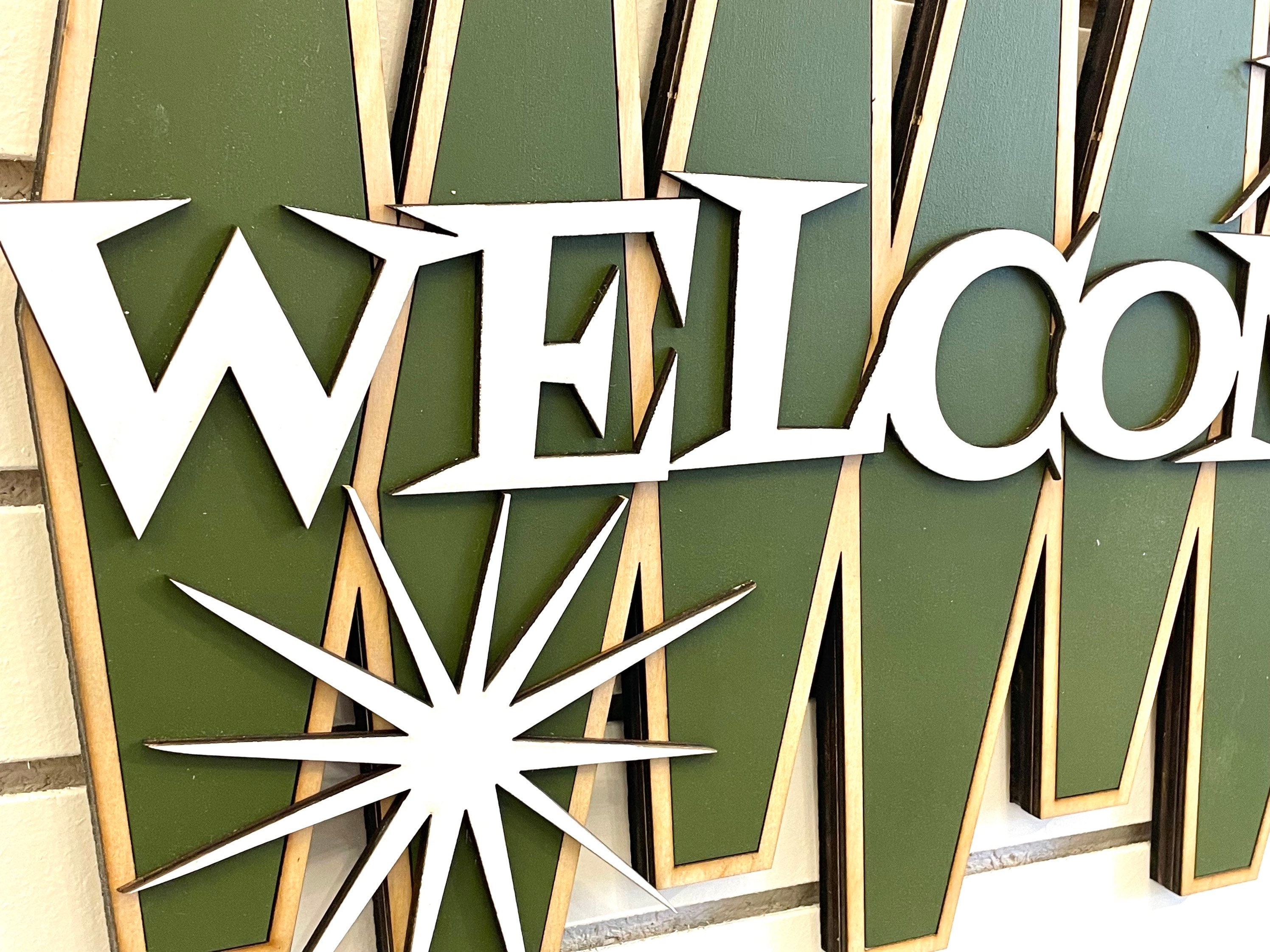 Mid Century Modern Welcome Wood Wall Art 3D Atomic Laser Cut - Etsy