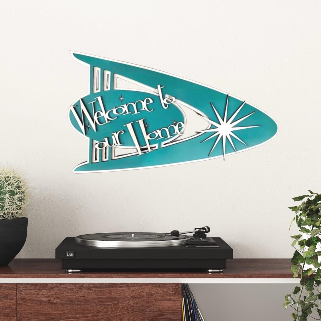 Retro Wooden Welcome Sign: Atomic Starburst MCM Wall Decor - Etsy