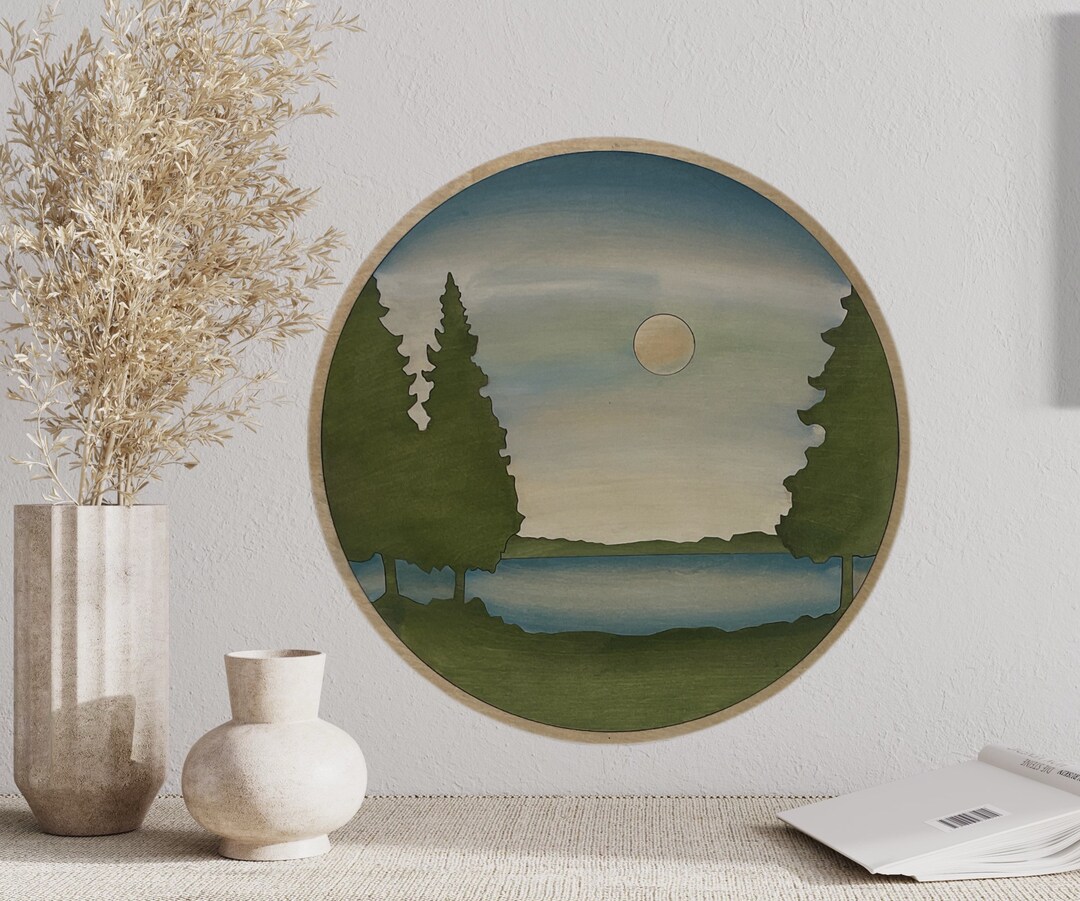 Round Lake Wood Wall Art | Boho Lake and Tree Landscape Wooden Wall ...