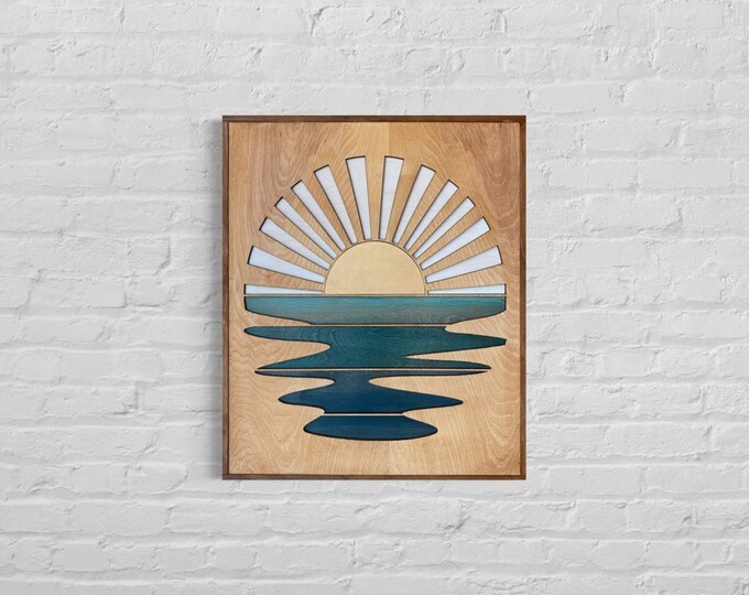 Geometric Sunrise, Minimalist Layered Wood Wall Art, Circular Beach ...