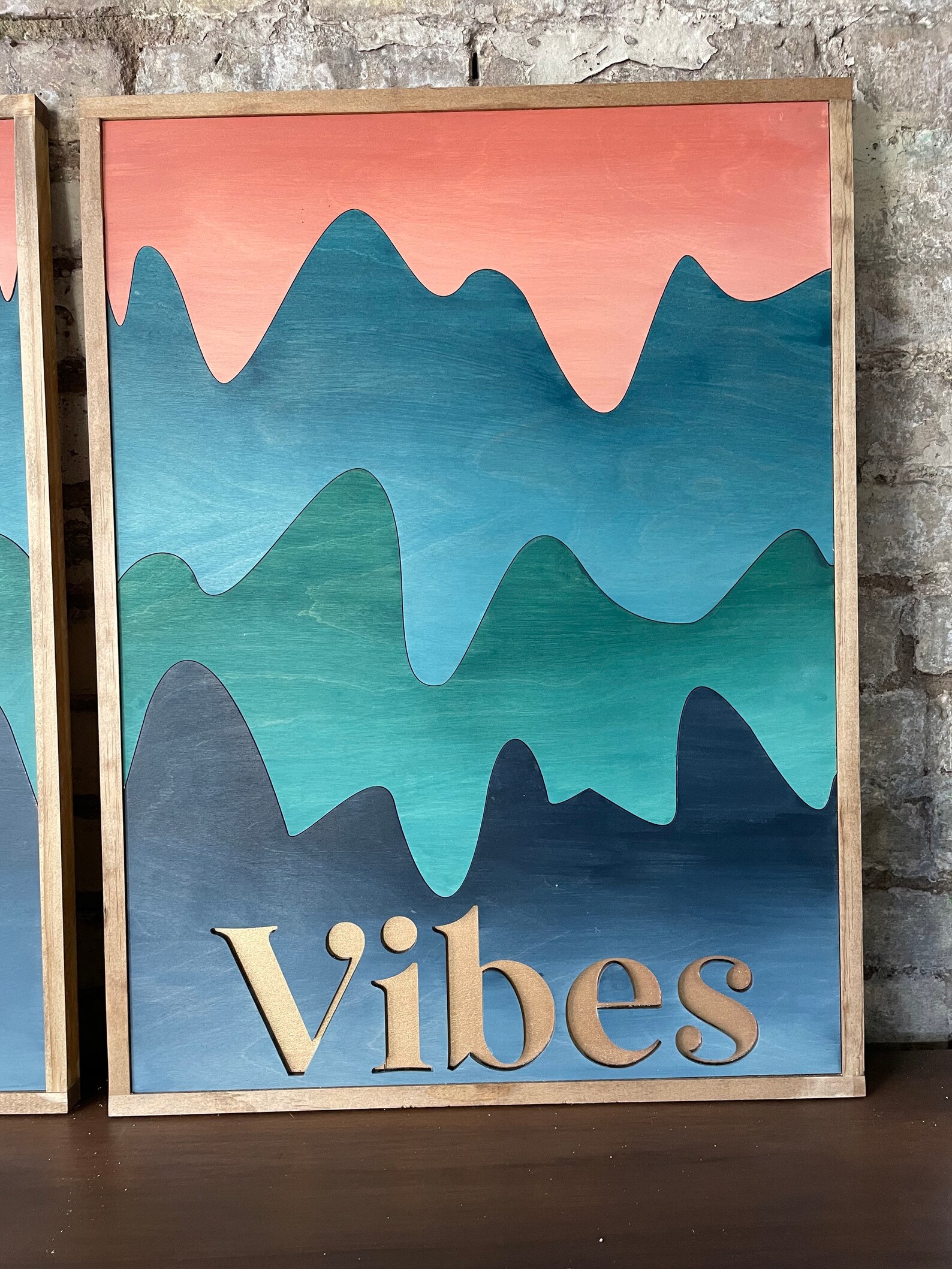Good Vibes Mountain Wood Wall Art Boho Wall Decor 2 Piece | Etsy
