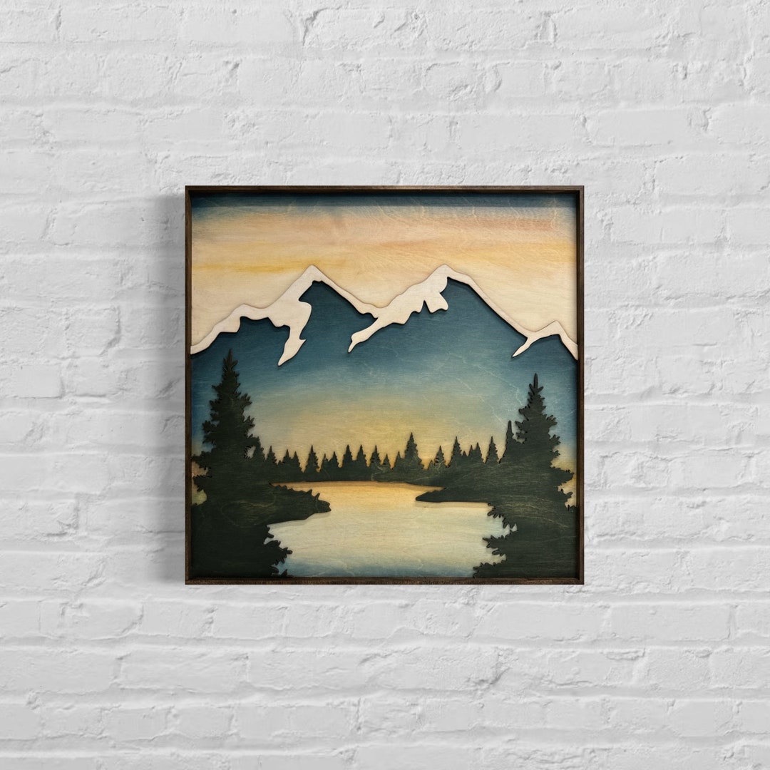 Forest Stream Wood Wall Art | Sunset Wilderness Wooden Wall Hanging ...