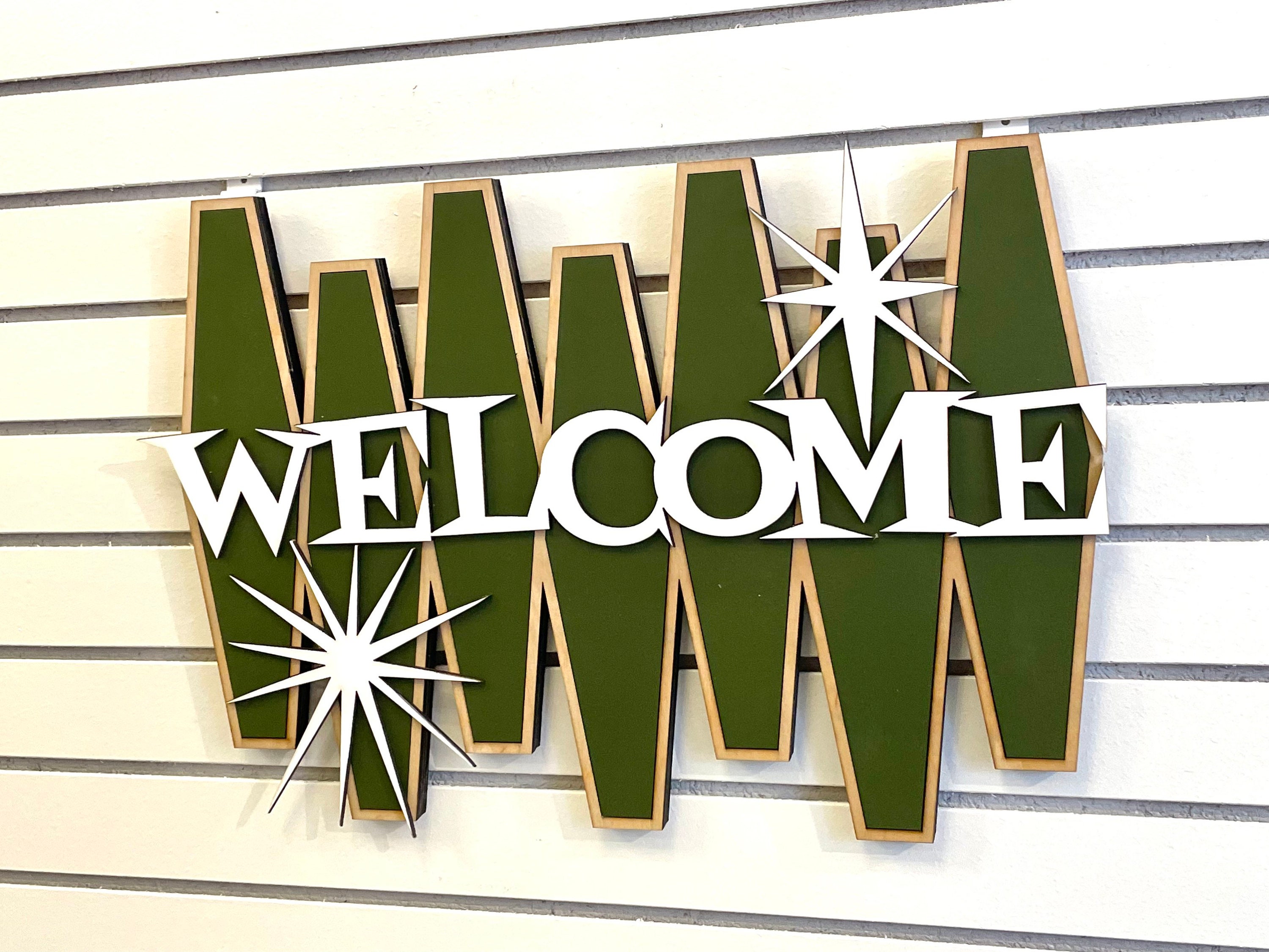 Mid Century Modern Welcome Wood Wall Art 3D Atomic Laser Cut - Etsy