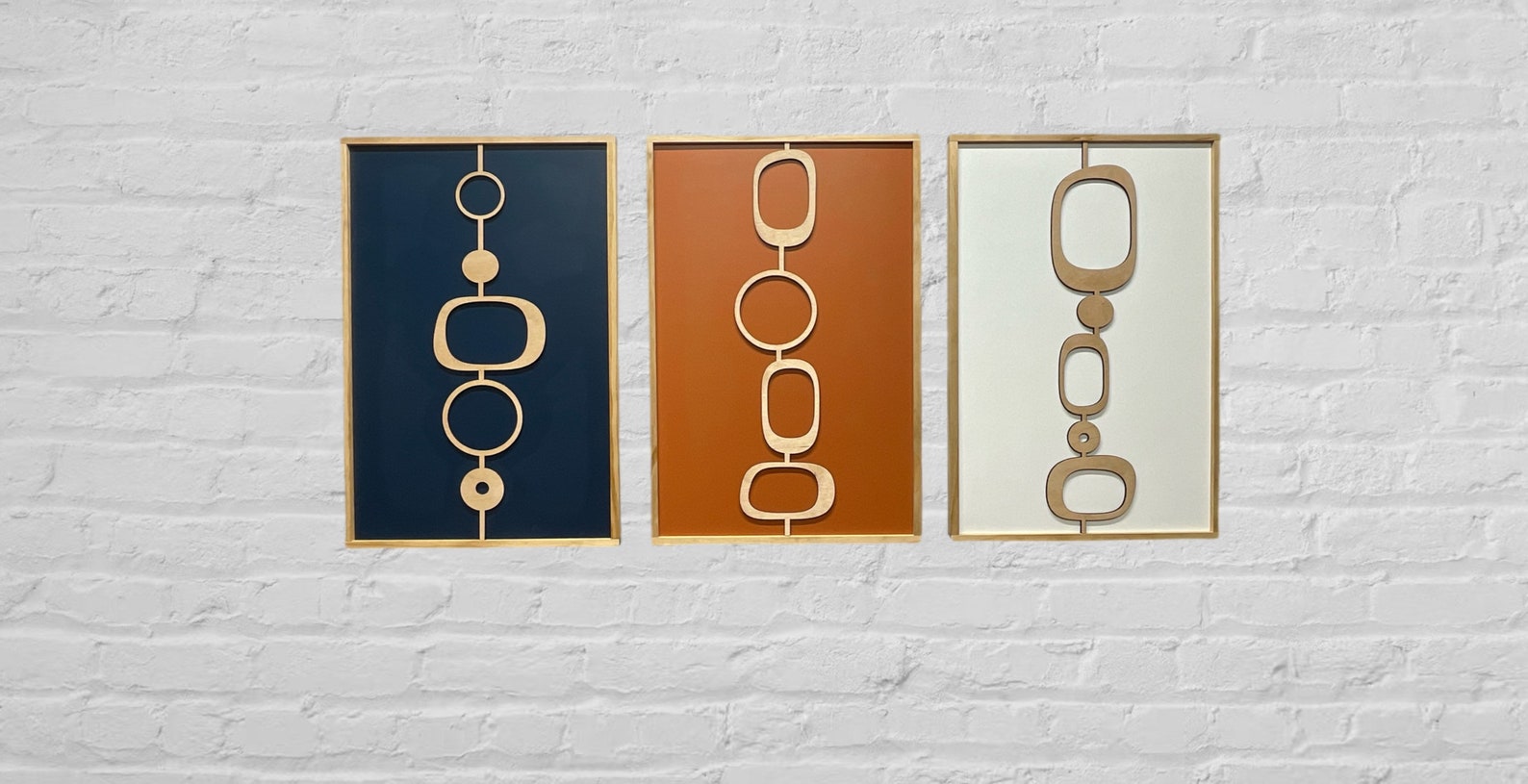 Mid Century Modern Wood Wall Art Laser Cut Wall Art Atomic MCM 3 Piece ...