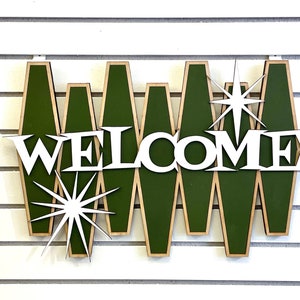 Mid Century Modern Welcome Wood Wall Art | 3D Atomic Laser Cut Wall Art ...