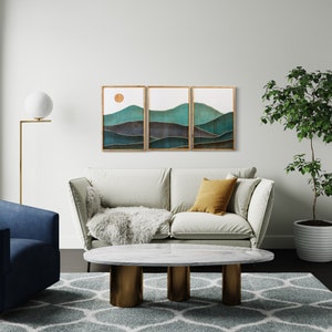 3-piece Framed Blue Mountain Wood Wall Art Set Boho Wall Art Boho ...