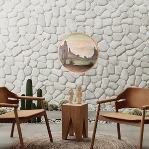 Round Desert Mountain Wood Wall Art | Modern Boho Circle Wall Hanging ...