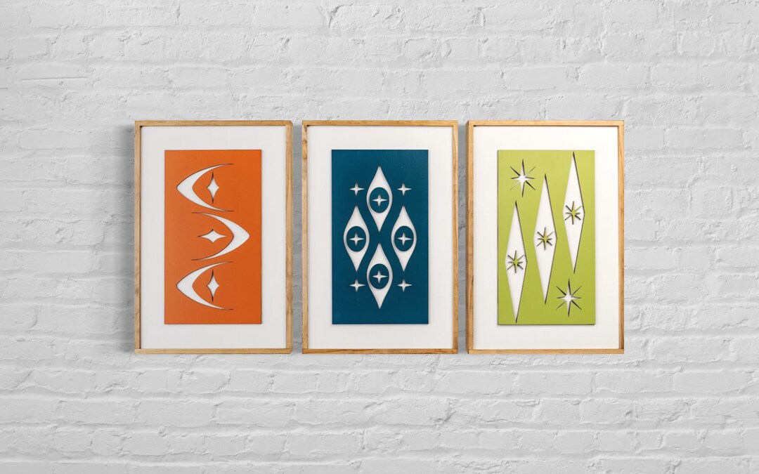 Mid Century Modern Wood Wall Art Set | MCM Atomic Wall Hanging | Modern ...