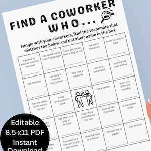 Office Games Bingo Get to Know Coworker New Employee Printable ...
