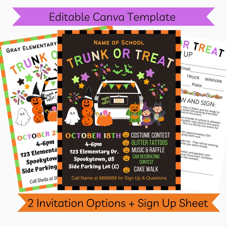 Trunk or Treat Flyer, Editable Halloween Notice (canva Printable ...