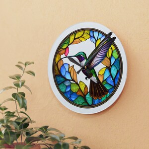 Hummingbird Clock Colorful Stained Glass Look Decorative Wall Clock ...