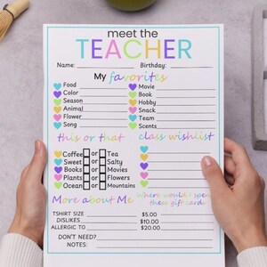 Teacher Favorite Things Printable Questionnaire All About My Teacher ...