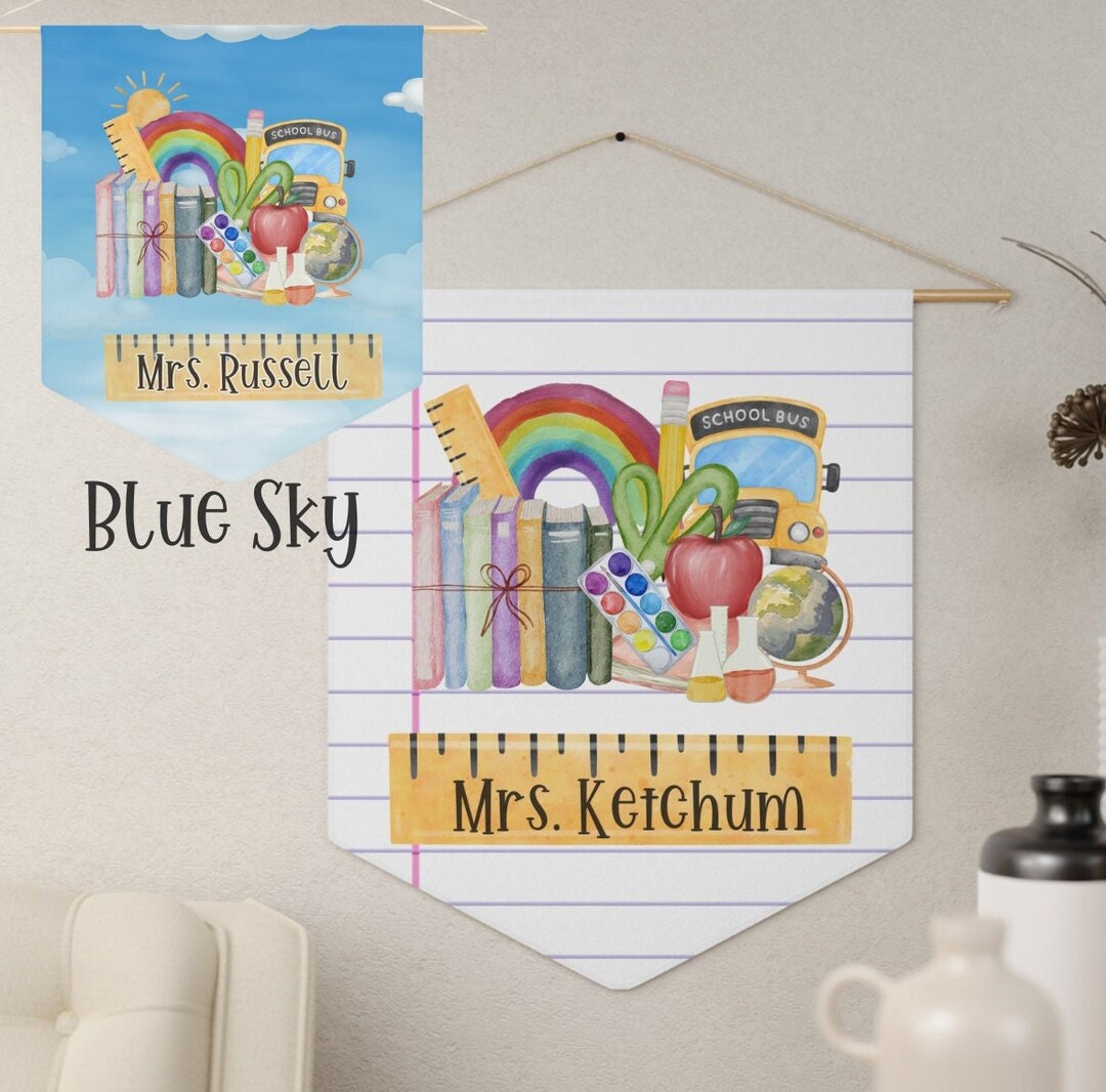 School Pennant Teacher Name Custom Door Sign Watercolor Subjects ...