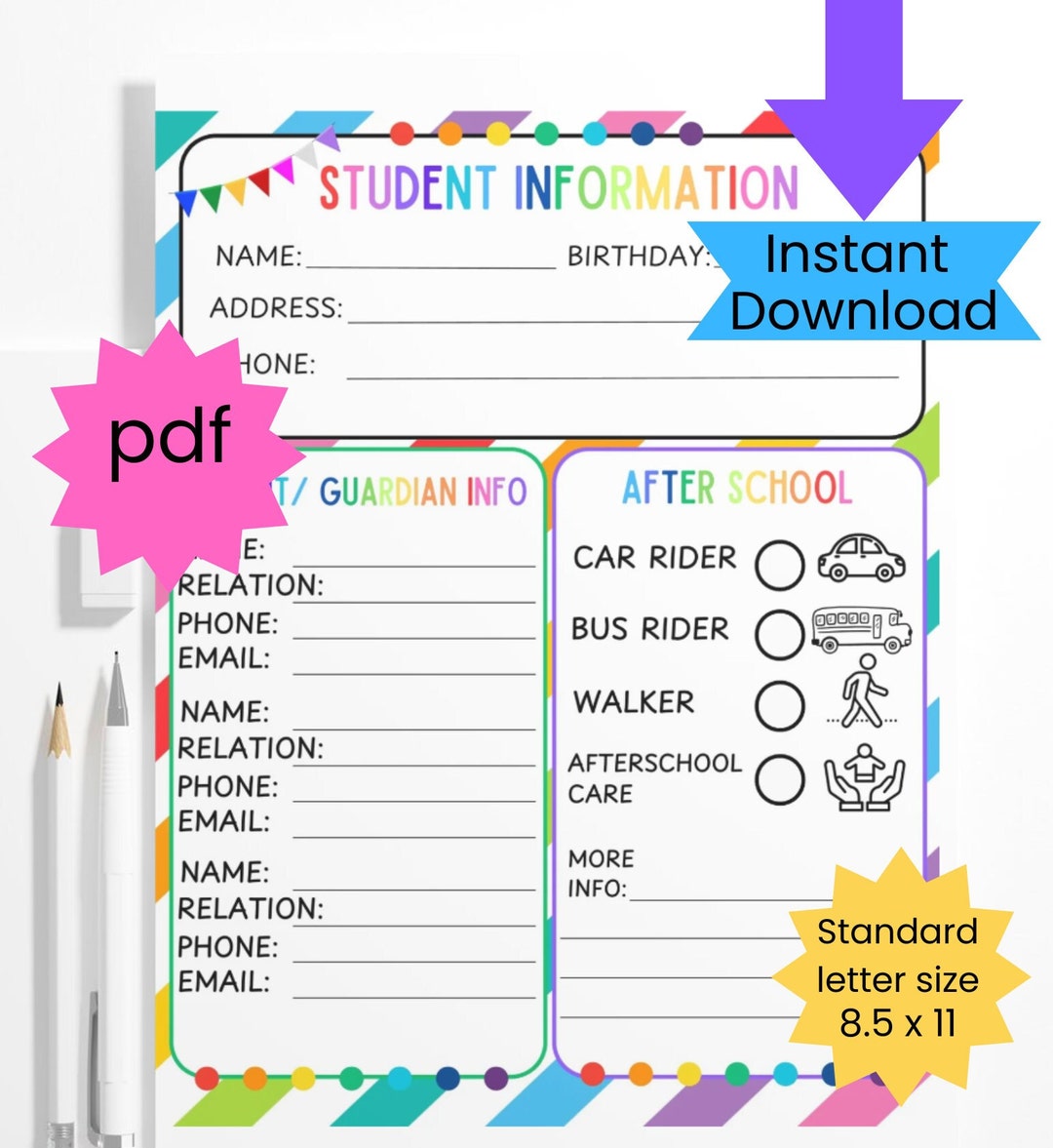 Student Printable Questionnaire Survey, Get to Know, All About Me Back ...