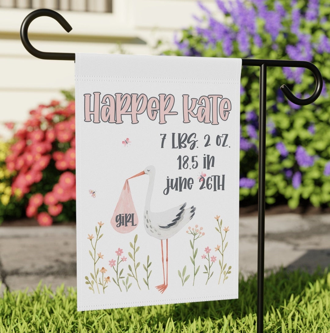 Birth Stats Yard Sign Baby Name Announcement Sign Custom Garden Flag ...