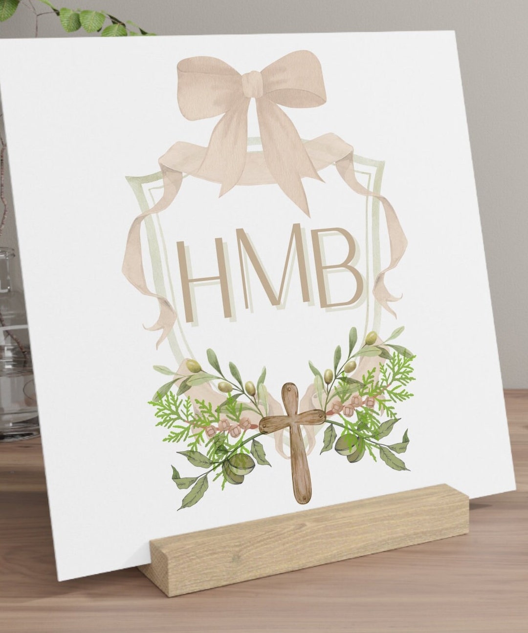 Christian Wall Art Baby Crest Sign Nursery Print Monogram Gift for ...