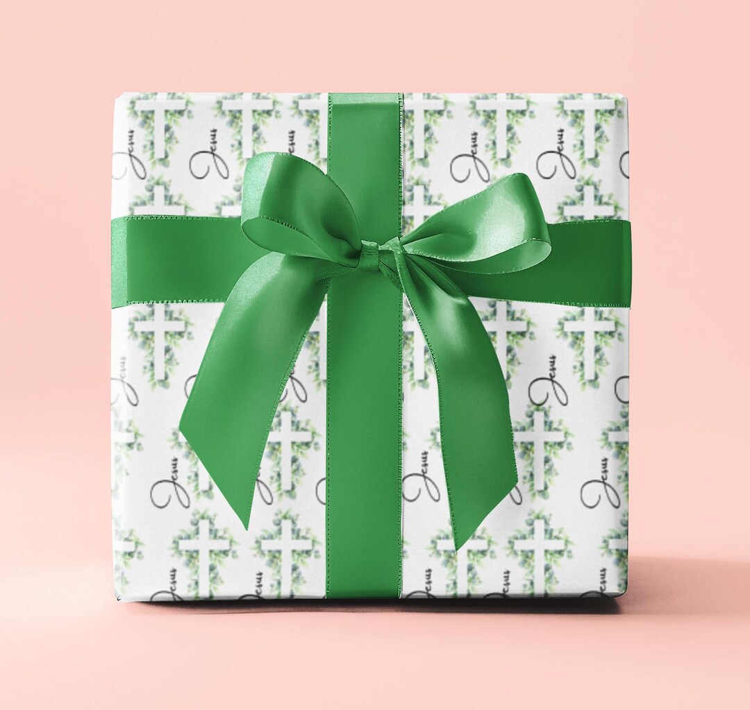 Christian Gift Wrap, Green Wrapping Paper, Premium Jesus Wrapping Paper ...