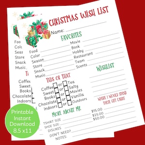 Coworker Wish List Printable Christmas Survey Secret Santa Holiday ...