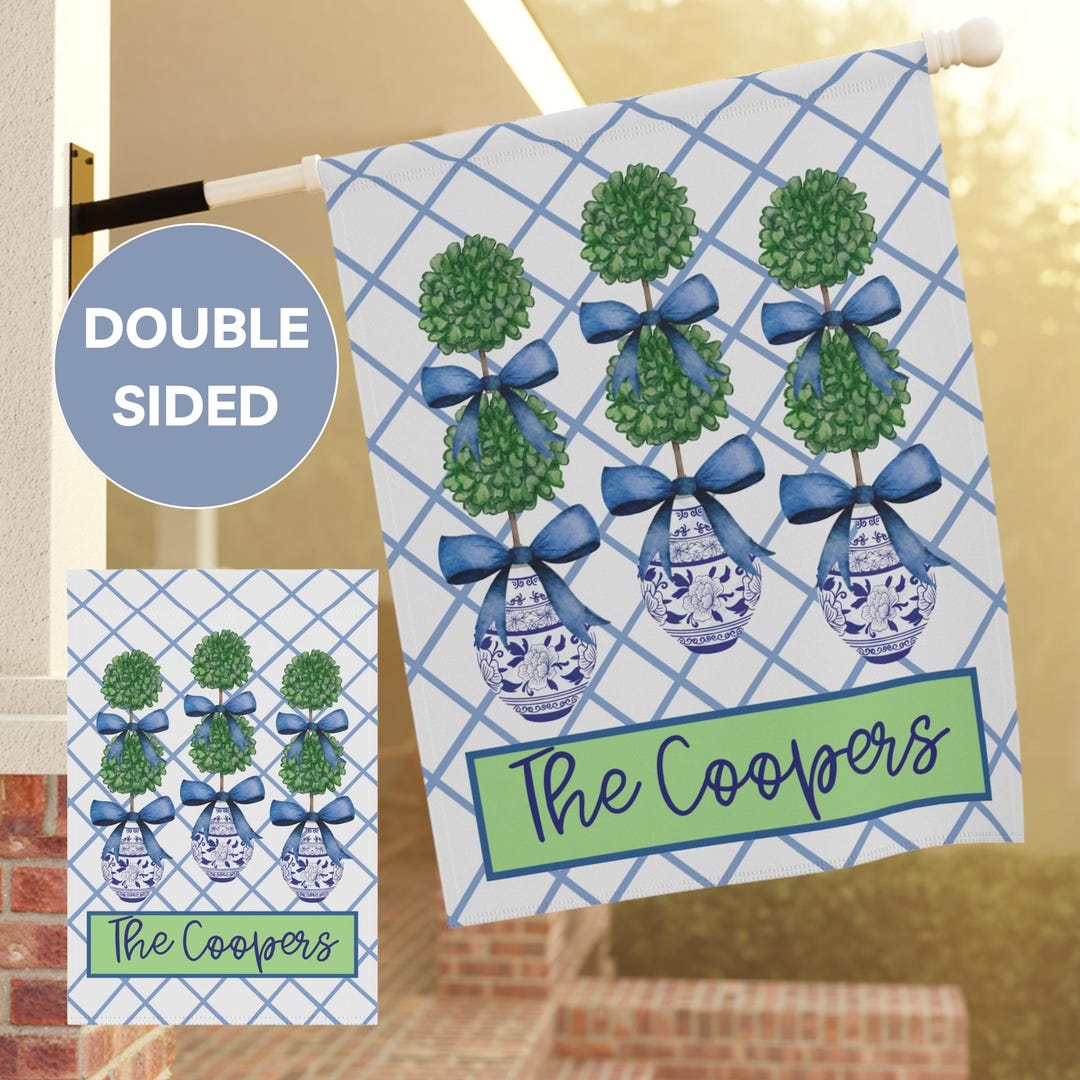 Custom Topiary Flag, Personalized Coquette Yard Art, Last Name Preppy ...