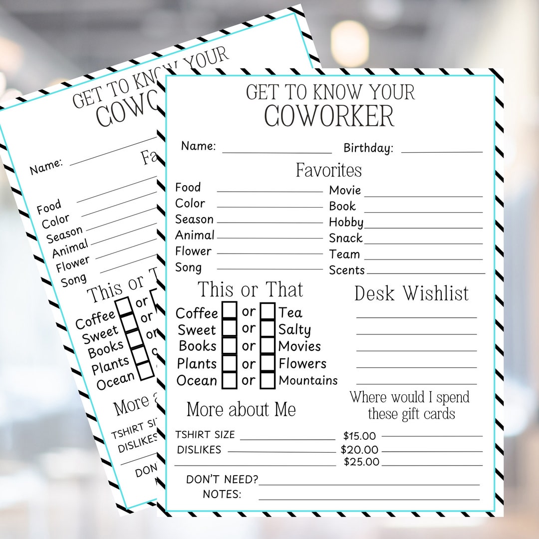 Printable Coworker Information Sheet: New Employee Survey, Team Member ...