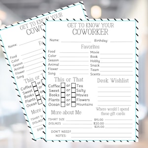 Get to Know You Printable Coworker Gift, New Employee Survey ...