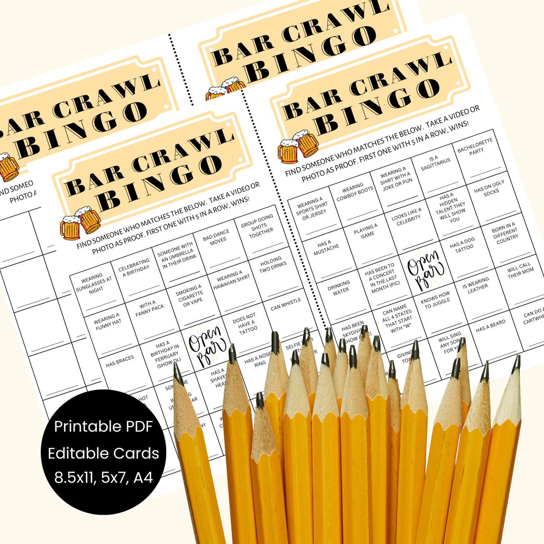 Bar Crawl Bingo Game, Girls Night Out, Birthday (printable PDF) - Etsy