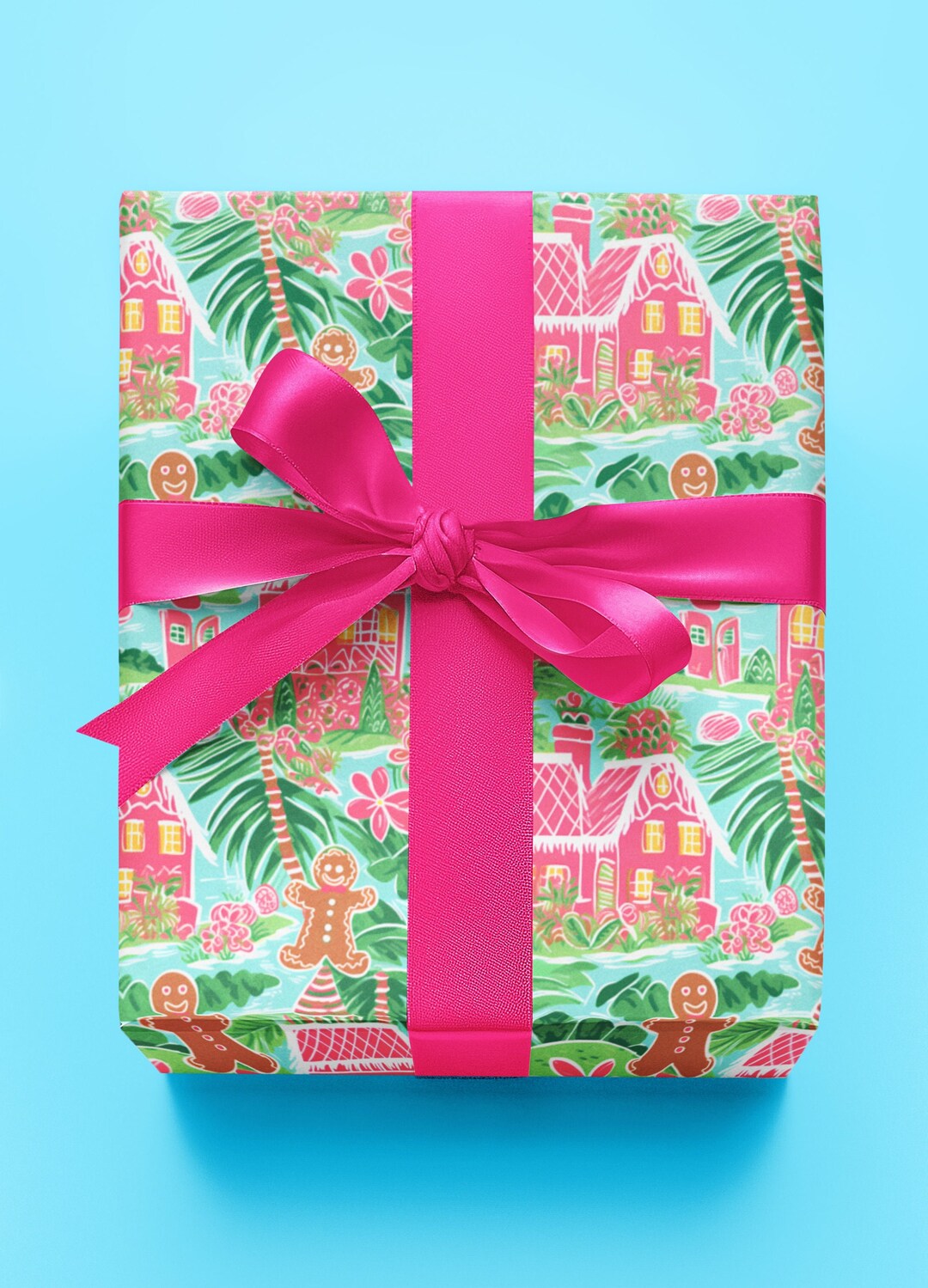 Gingerbread Wrapping Paper Preppy Pink Gingerbread House Print ...