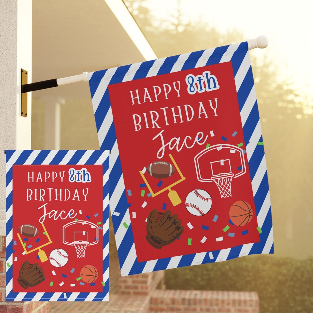 Sports Birthday Banner, Custom Garden Flag for Boys, Personalized ...