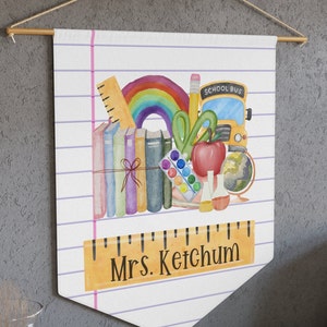 School Pennant Teacher Name Custom Door Sign Watercolor Subjects ...