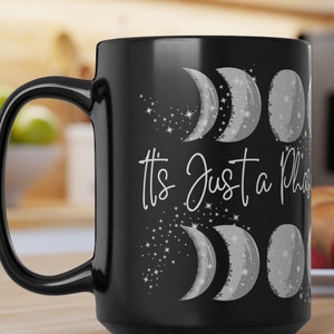 Moon Phases Mug Black Lunar Coffee Cup Celestial Mug Ceramic Crescent ...