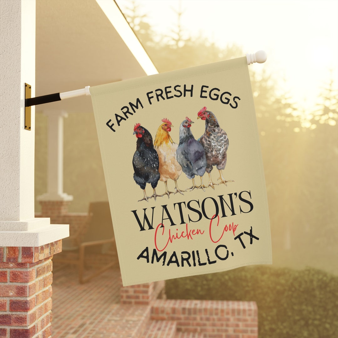 Chicken Coop Signs Custom Farm Fresh Eggs Sign Last Name Yard Flag ...