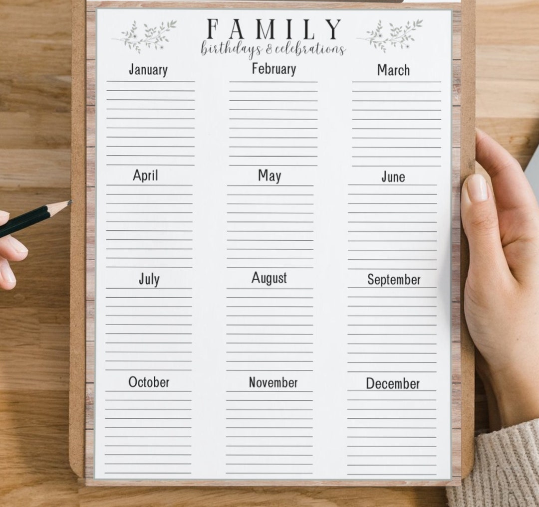 Family Birthday Board Printable Instant Download Reusable Year Planner ...