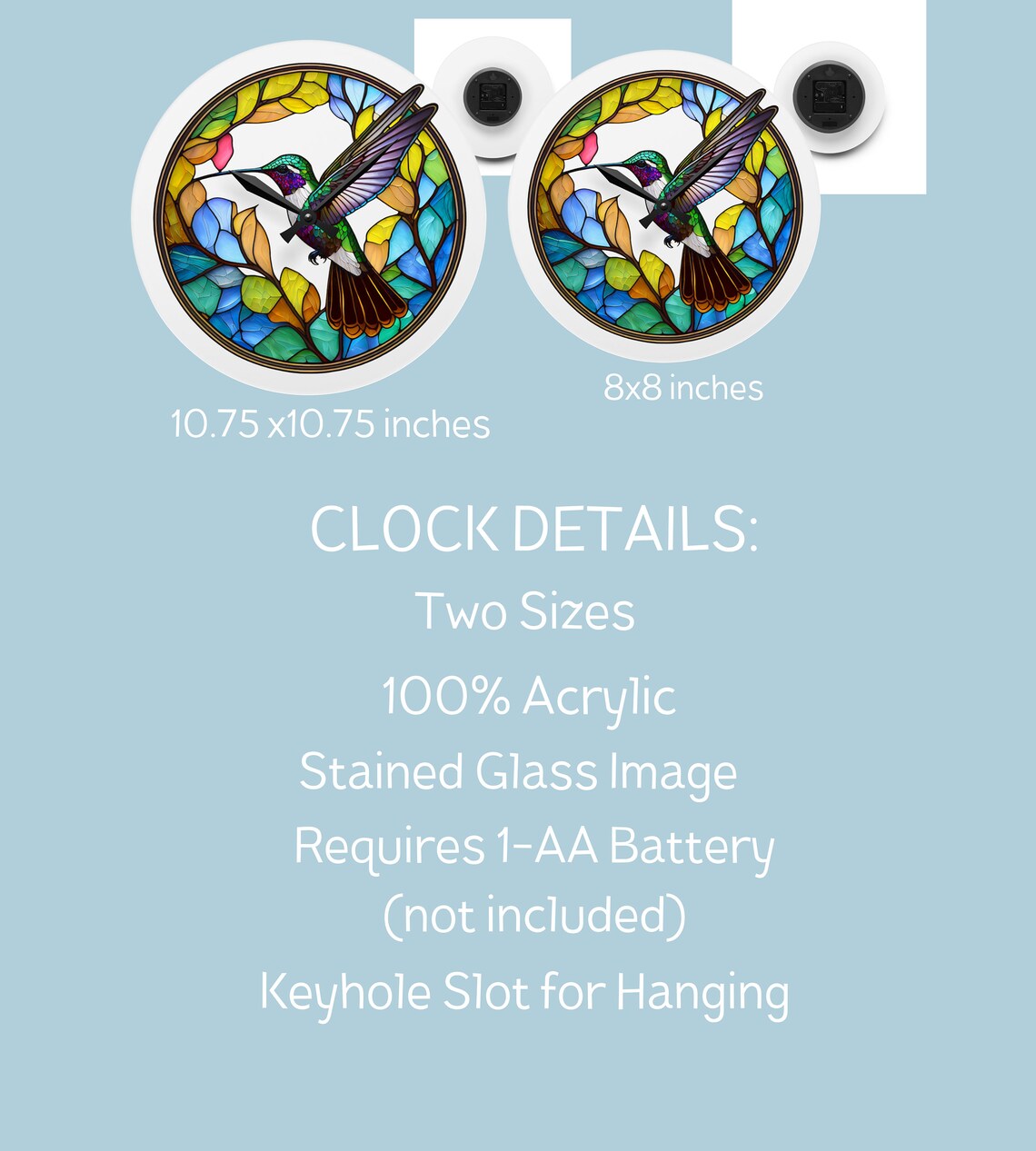 Hummingbird Clock Colorful Stained Glass Look Decorative Wall Clock ...