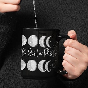 Moon Phases Mug Black Lunar Coffee Cup Celestial Mug Ceramic Crescent ...
