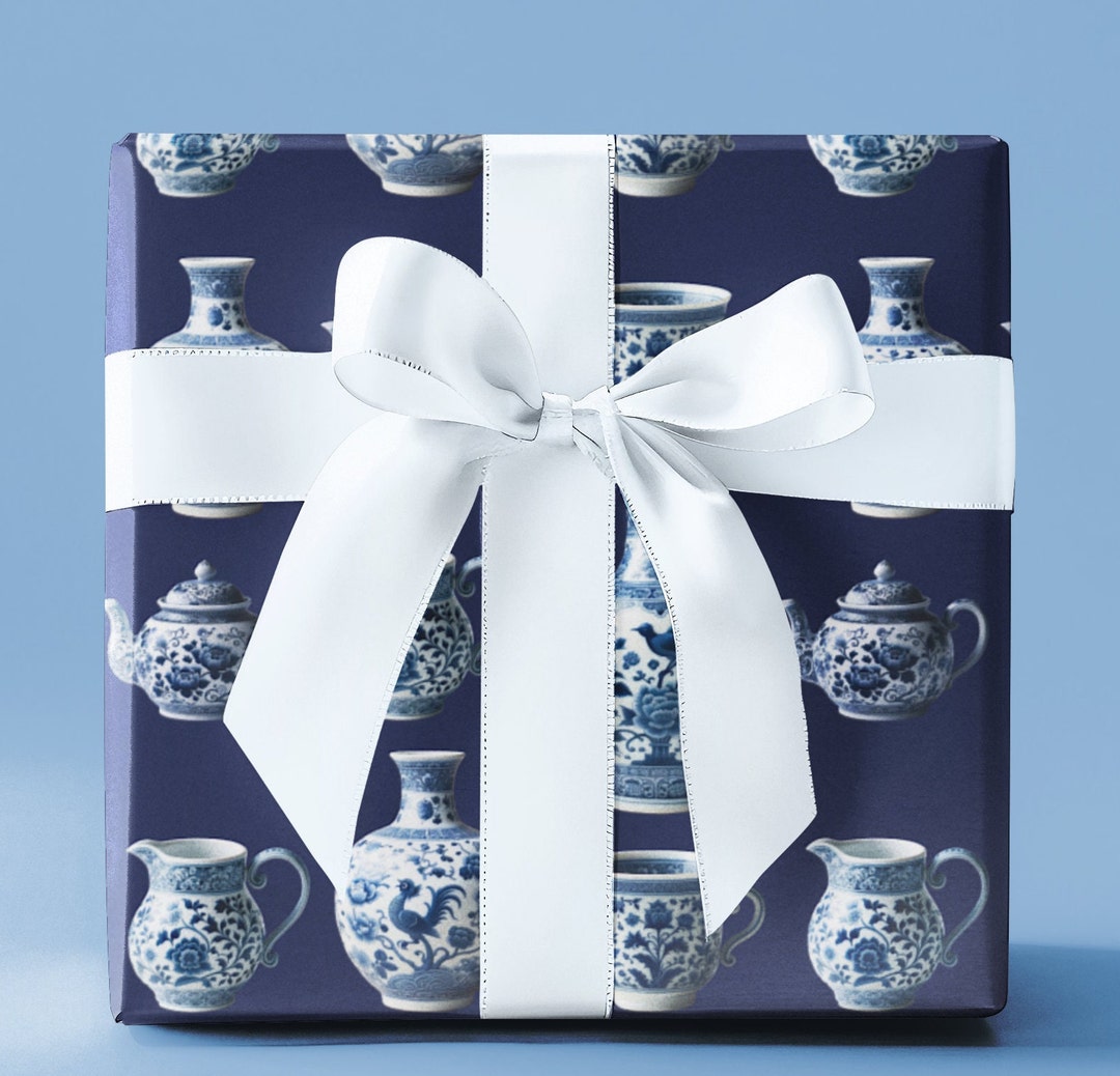 Ming Jars Wrapping Paper Ginger Dynasty Blue and White Chinoiserie ...