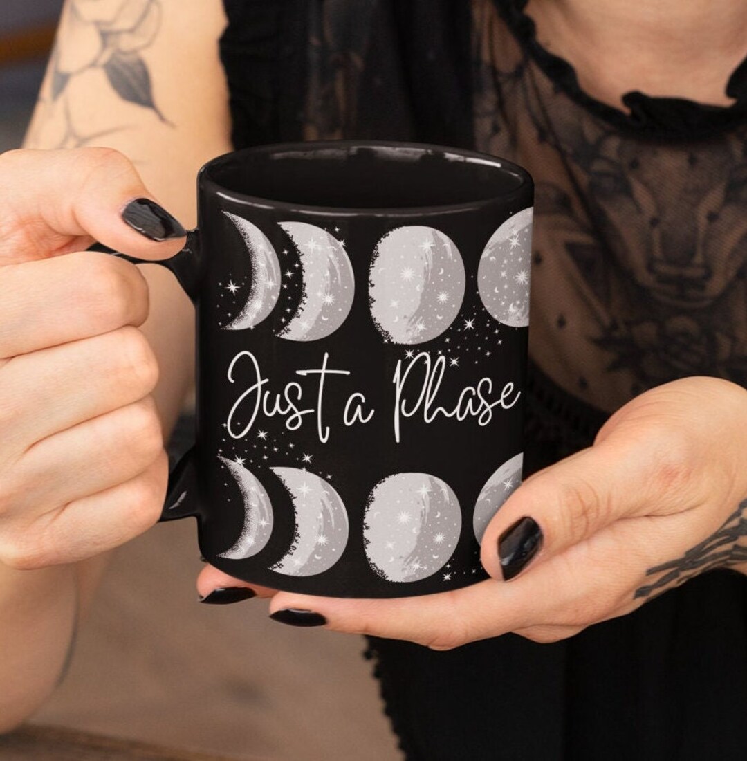 Moon Phases Mug Black Lunar Coffee Cup Celestial Mug Ceramic Crescent ...