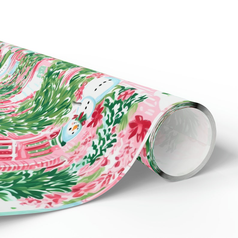 Pink Snowman Wrapping Paper Snow Winter Wrap Whimsical Snowmen Gift ...