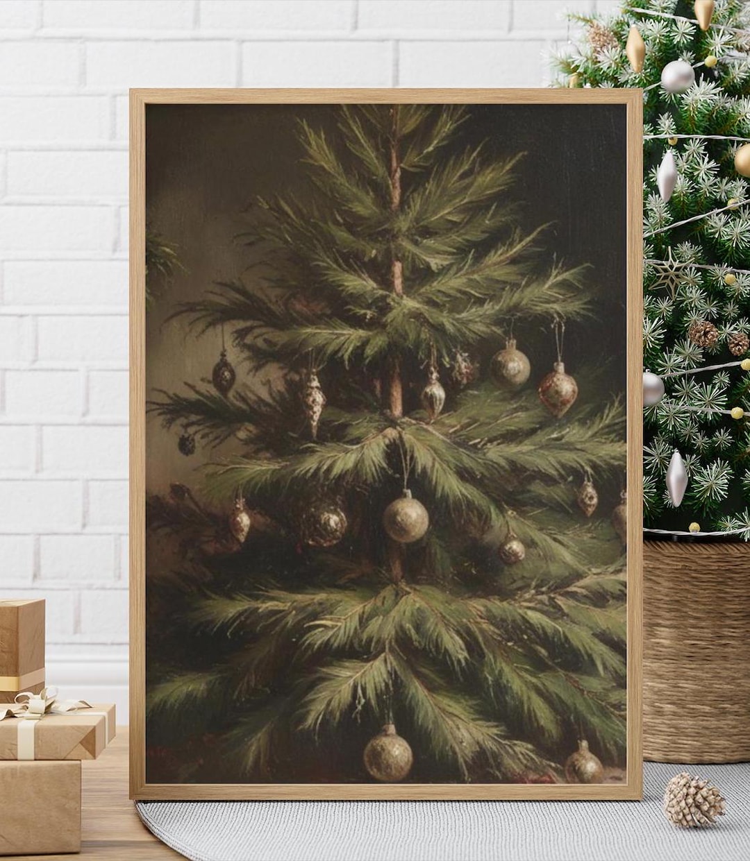 Vintage Christmas Tree Wall Art Print Poster Christmas Decor Natural ...