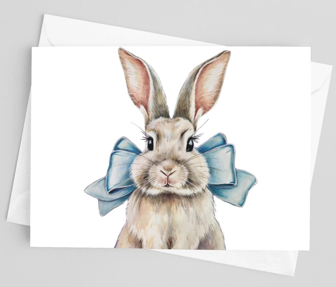 Coquette Rabbit Png, Bunny With Bow PNG, Blue Bow Watercolor Easter ...