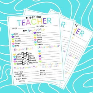 Teacher Favorite Things Printable Questionnaire All About My Teacher ...