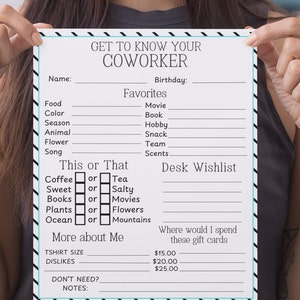 Printable Coworker Information Sheet Get to Know You All About Me New ...