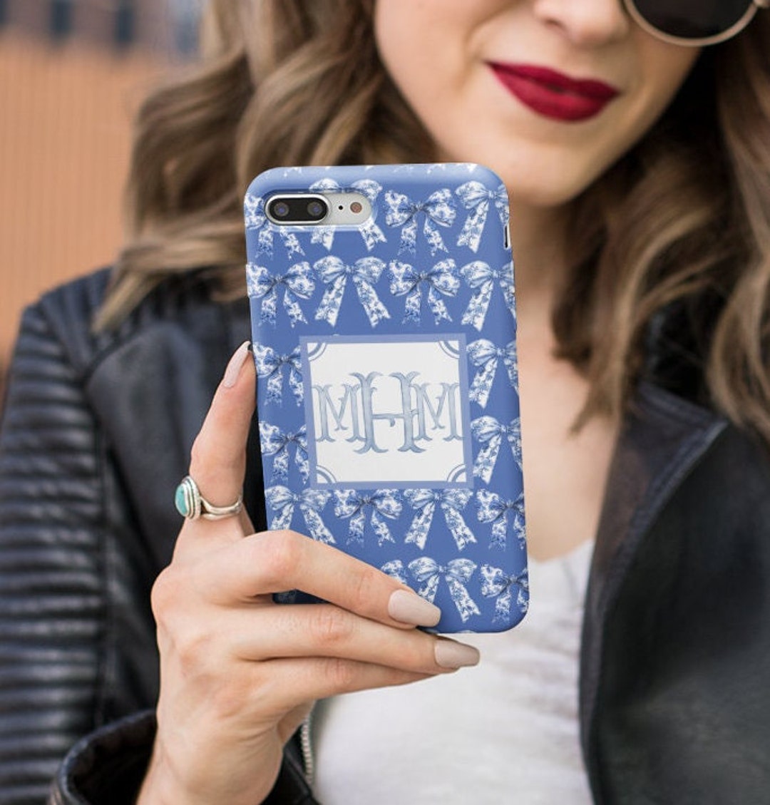 Blue Coquette Phone Case Custom iPhone 16 Personalized French Bows ...