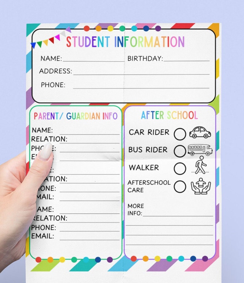 Student Information Printable, Back to School Questionnaire (PDF) - Etsy