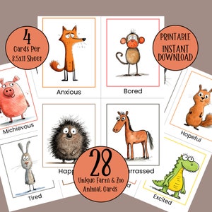 Animals Theme Emotion Feelings Printable Flashcard Kids Toddler ...