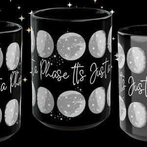 Moon Phases Mug Black Lunar Coffee Cup Celestial Mug Ceramic Crescent ...