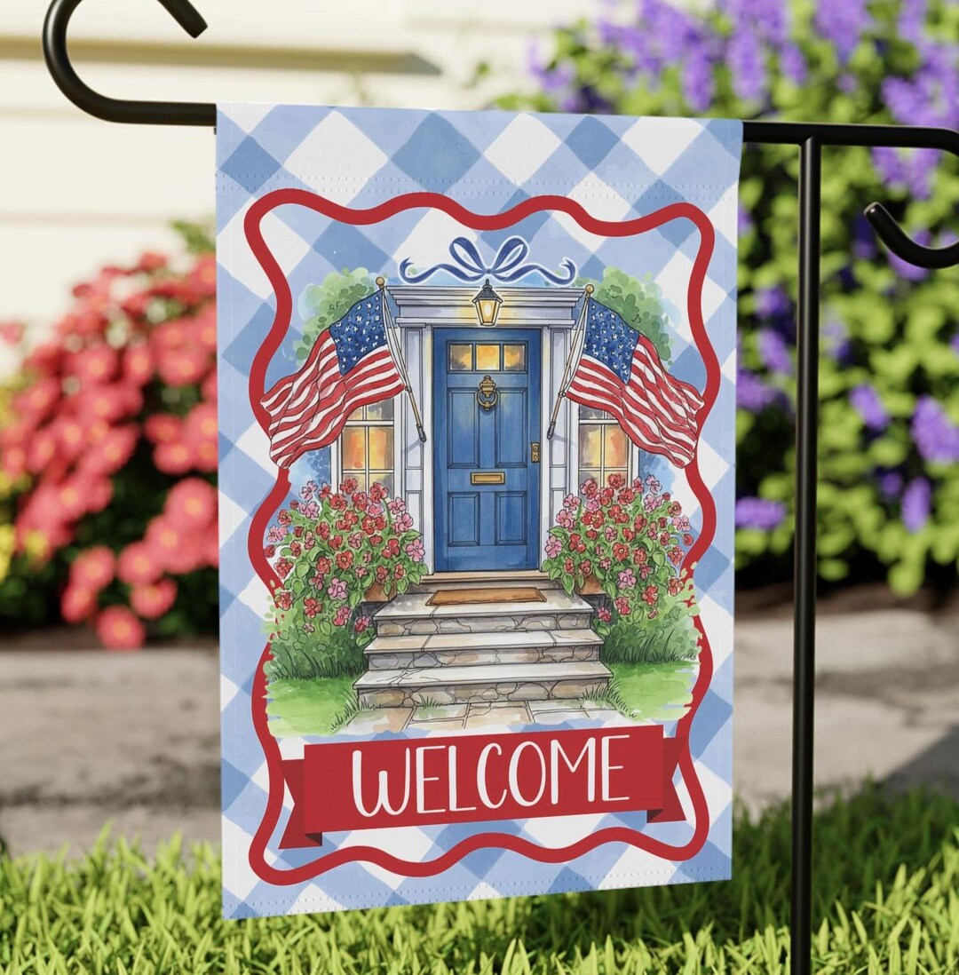 Personalized Patriotic Garden Flag, Red White Blue Welcome Banner, USA ...