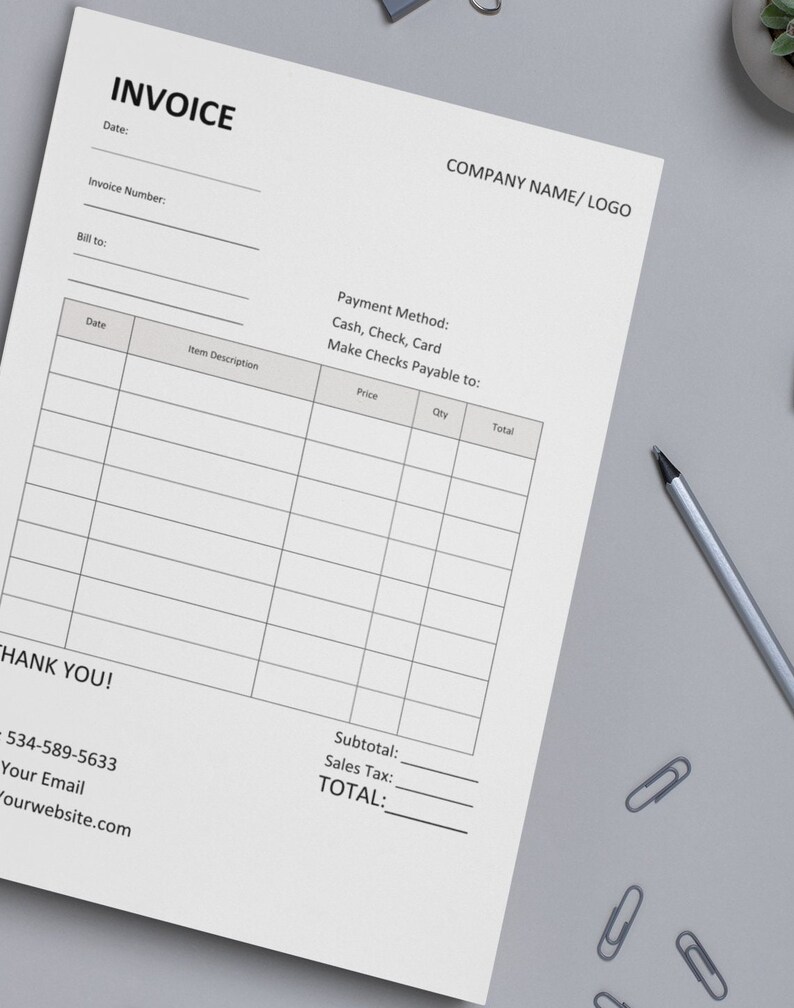 Editable Invoice Template: Printable Business Form (word & PDF) - Etsy