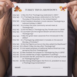 Thanksgiving Trivia Game Family Fun Printable Dinner Table Game Work ...