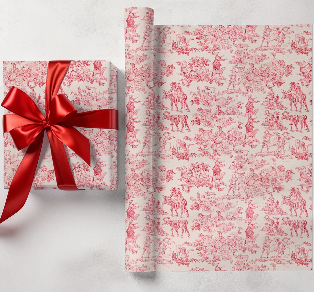 Toile Wrapping Paper Red White Classic Toile De Jouy Design Floral ...